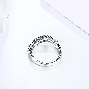 Pumi-geous Blue Spinels Sterling Silver Ring Rhodium-plated S925 Created Blue Sapphire Round Cut Wedding Rings Engagement Jewelry For Wemon (US#6)