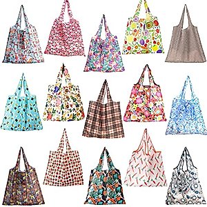Niurewan 15 Pack Foldable Grocery Shopping Bags,Colorful Flower Reusable Grocery Bags,Large 50LBS Durable Shopping Totes for Groceries,Snacks,Vegetables,Fruits