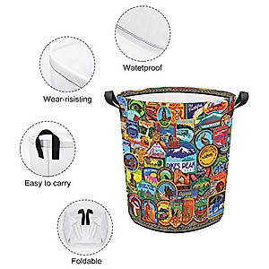 National Parks Badges Laundry Basket Hamper Bag Dirty Clothes Storage Bin Waterproof Foldable Collapsible Toy Organizer for Office Bedroom Clothes Toys Gift Basket
