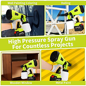 Canbrake CANBRAKE Cordless Paint Sprayer, 21V 6.0Ah Battery Operated HVLP Electric Paint Gun with 5 Copper Spouts & 3 Patterns & 1000ML Container, 800W High Power Airless Paint Sprayer for Home DIY