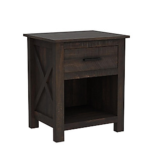 Vikiullf Farmhouse Nightstand - Wooden Bedroom Night Stand, Bedside Table for Bedroom (Espresso, 1-Drawer Set of 2)
