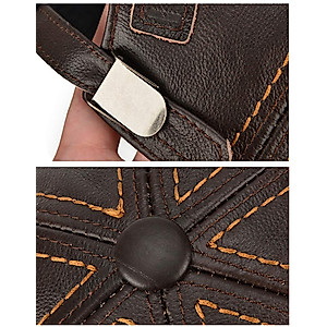 Gudessly Adjustable Men's Genuine Cowhide Leather Baseball Cap for Fall Winter Outdoor Sports Hat A-Brown