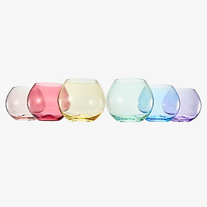 Colored Wine Glass Set, Large 12oz Bubble Glasses Set of 6, Unique Italian Style Tall for White & Red Wine, Water, Margarita Glasses, Color Tumbler, Gifts, Viral Beautiful Glassware (Stemless Wide)