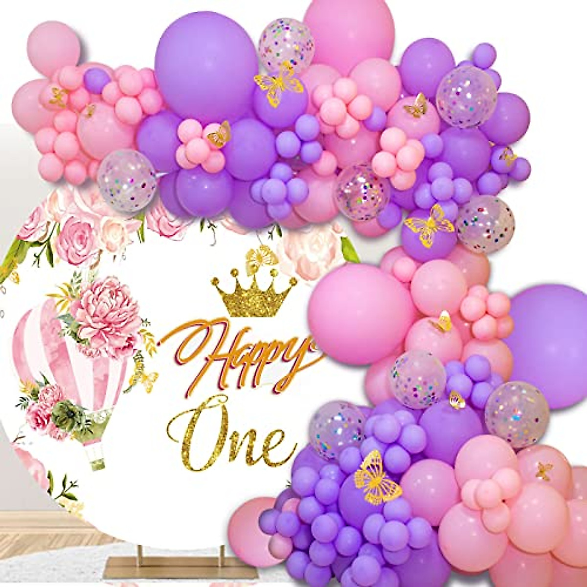 Pastel Pink Purple Balloon Garland Arch Kit 129 Piece Butterfly Theme Balloon Arch with Confetti Latex Balloons for Girls Women Birthday Baby Bridal Shower Wedding Party Decoration