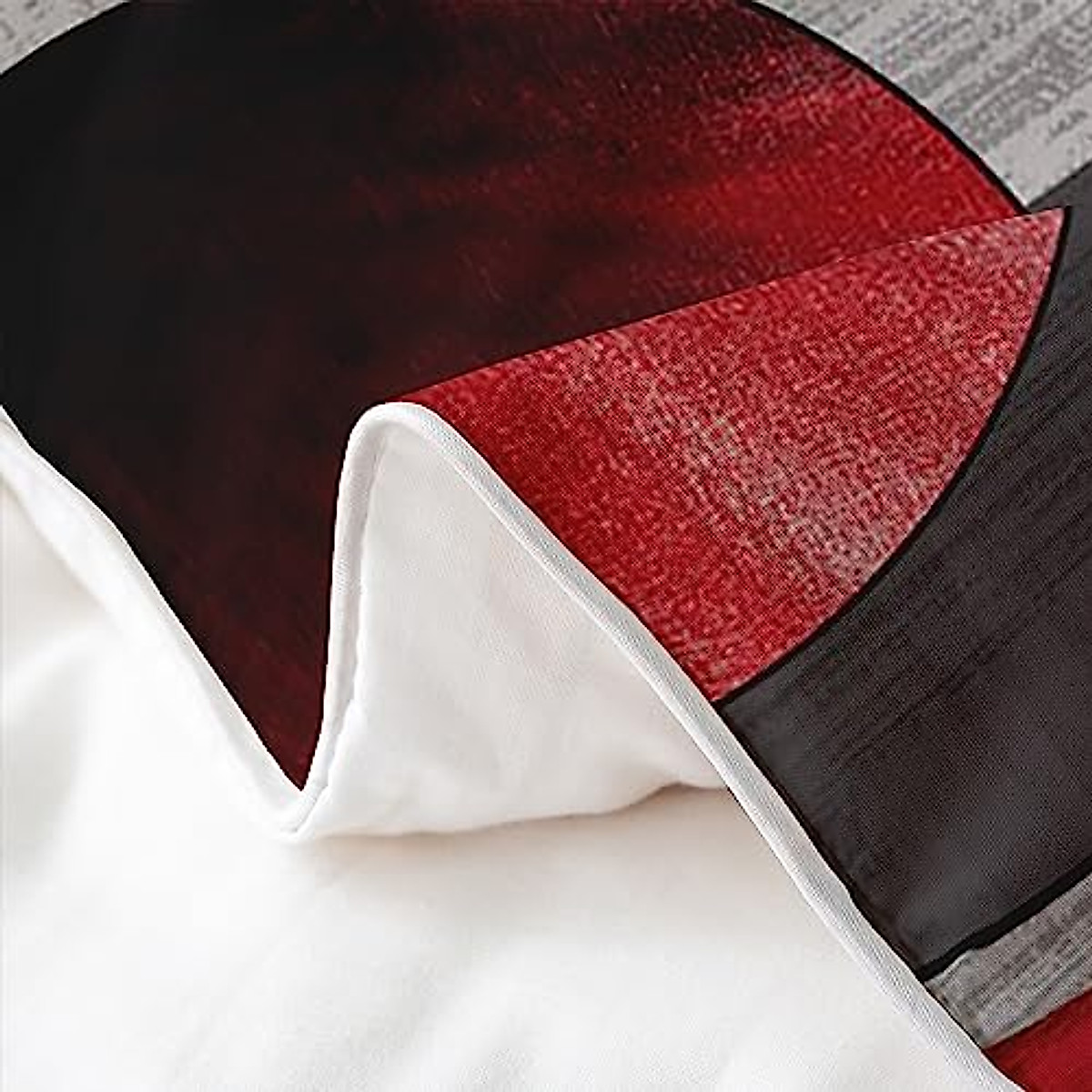 Abstract Geometric Circles Duvet Cover 100% Cotton Gradient Red Gray Swirls Patchwork Grid Bedding Set for Teens Adults Modern Simple Style Plaid Comforter Cover with 2 Pillowcases Queen Size 3 Pcs