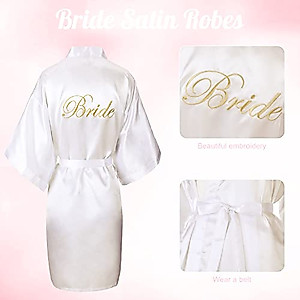 Janmercy 6 Pcs Bride Gifts Set Gift Box Bridal Shower Engagement Party 20 oz Stainless Steel Tumbler Cup Mug Jewelry Tray Silk Robes (L Size, White)