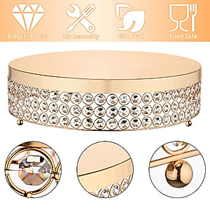 16'' Gold Cake Stand with Stainless Steel Cake Knife & Server – 3Pcs Set Luxurious Cake Holder with Crystal Beads – Multipurpose Dessert Stand Dessert Table Display for Wedding, Party, (Clear)