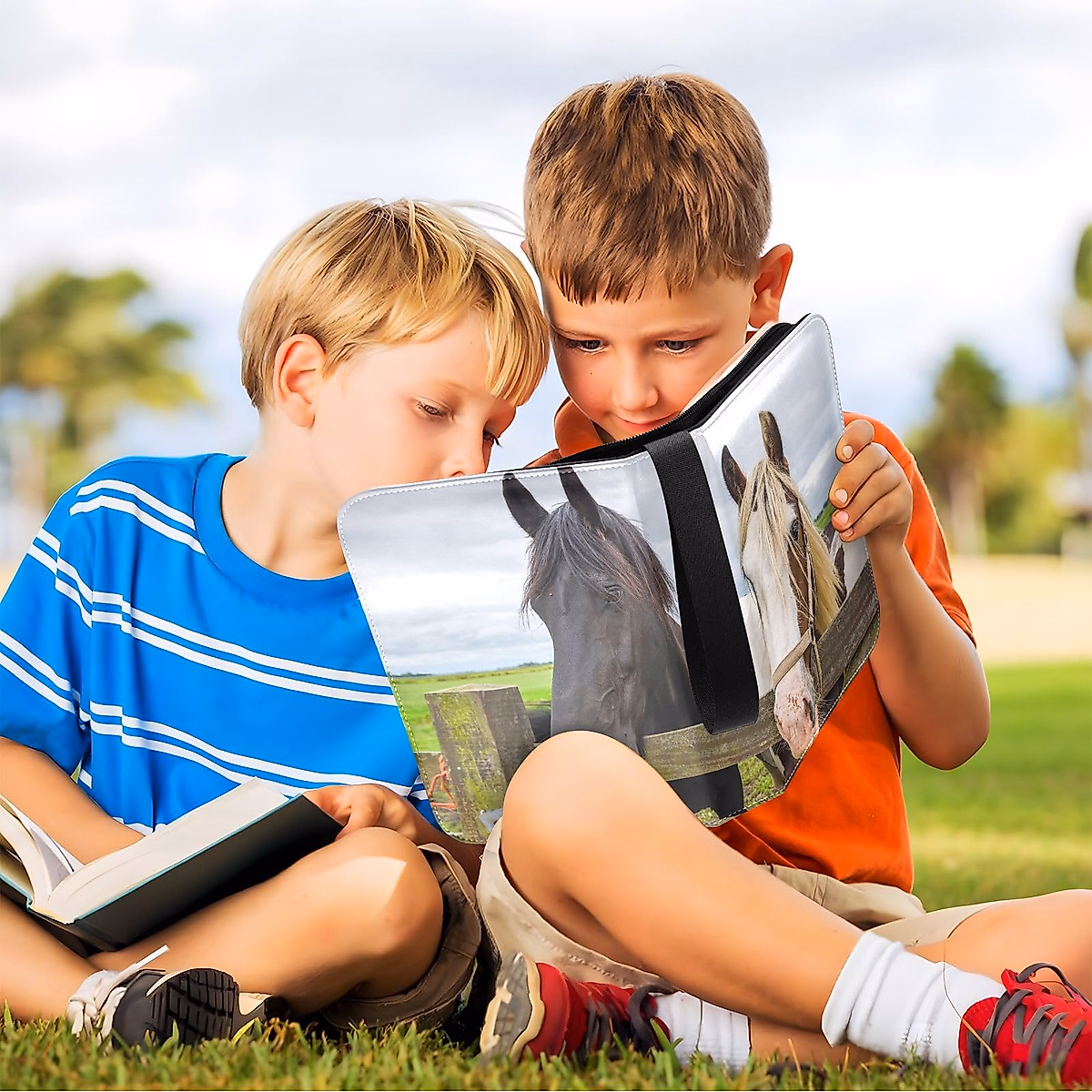 PYBUG Horse Trading Card Binder with Nylon Strap 4-Pocket Waterproof PU Leather Card Collection Binder for 400 Cards Sturdy Card Holder Folders for Game Cards,Sports Cards