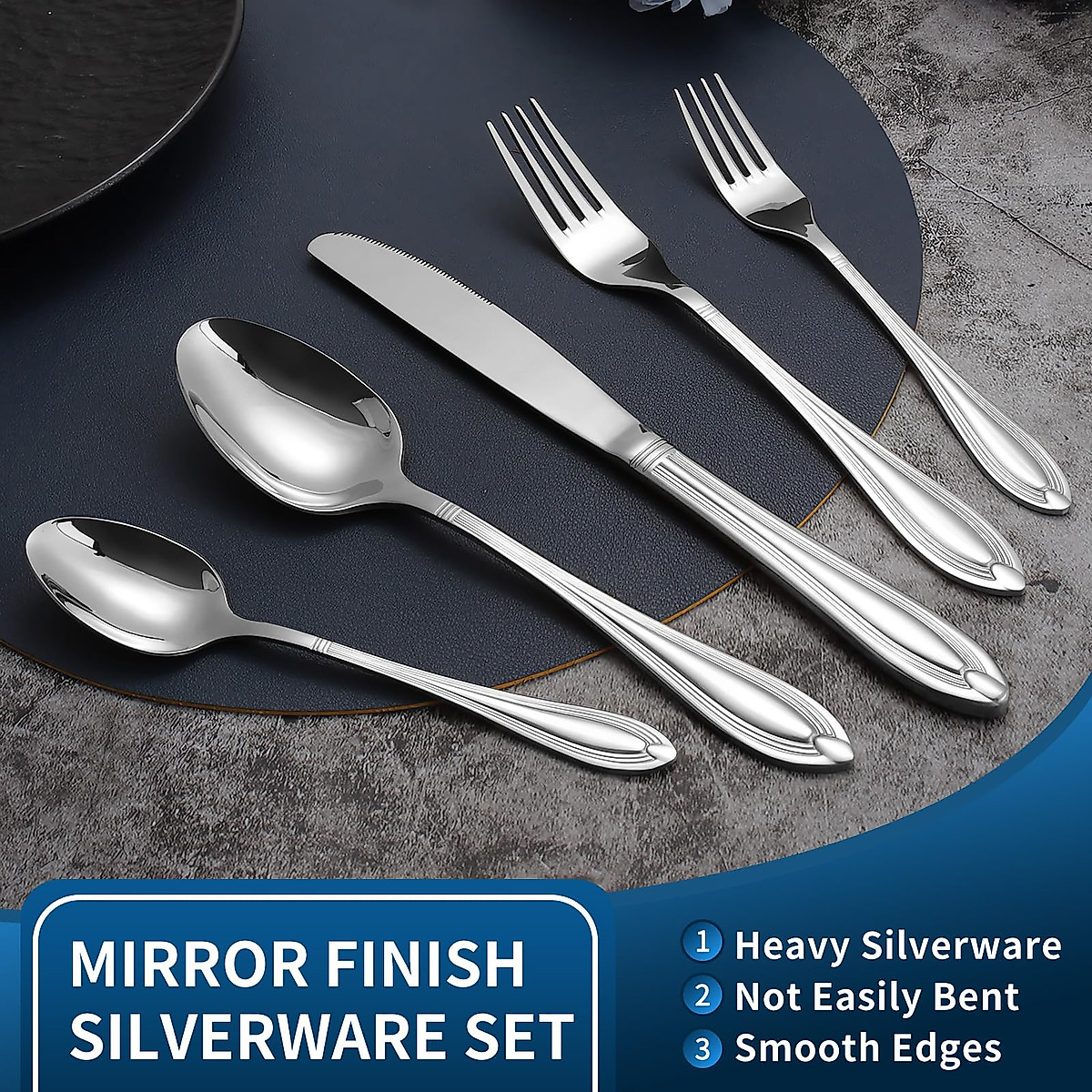 Silverware Set for 4, 20-Piece Flatware Set Include Spoons And Forks Set, Stainless Steel Cutlery Set with Line Pattern, Mirror Polished, Dishwasher Safe.