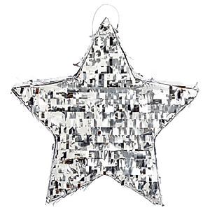 Silver Foil Star Pinata for Kids Birthday, Twinkle Twinkle Little Star Gender Reveal Party Decorations (Small, 13 x 13 x 3 In)