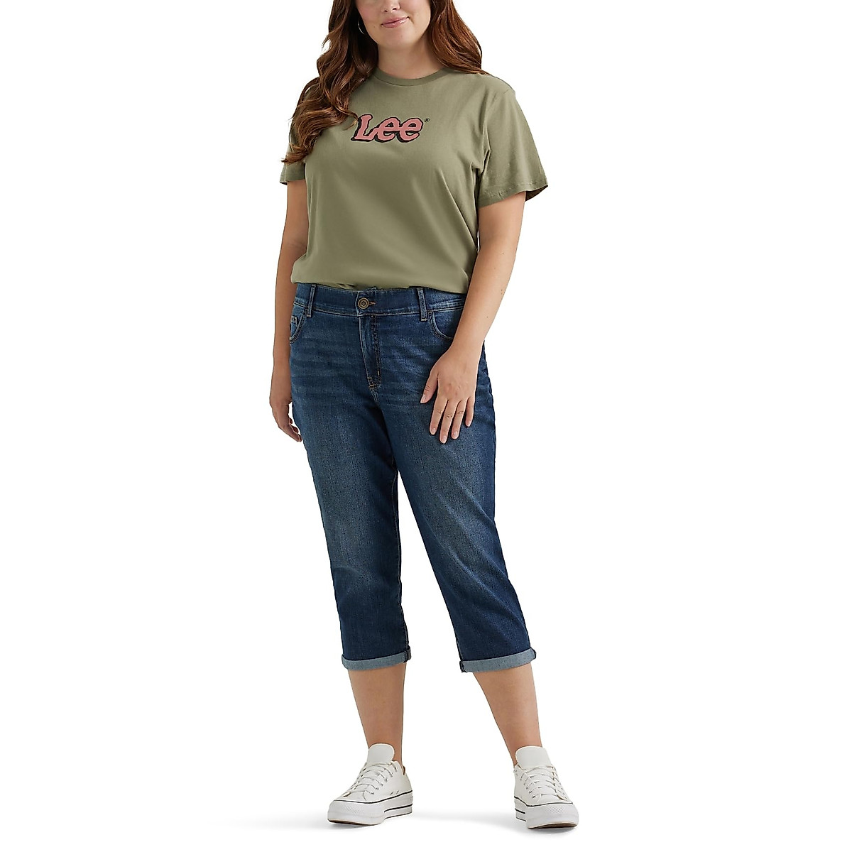 Lee Women's Plus Size Flex Motion Regular Fit 5 Pocket Capri Jean, Bewitched, 14 W