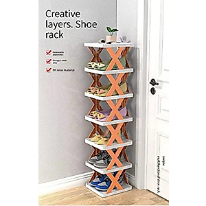 WUBY 6-Storey High Creative Folding X-Shaped Shoe Cabinet - Shoe Organizer & Storage Rack for Closet and Entryway, Free Standing Shoe Shelf Organizer (Blue)