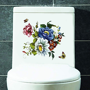 3Pcs Peony Rose Lavender Butterfly Flower Wall Stickers Beauty Flowers Decals Self Adhesive Removable Waterproof Vinyl Art Murals for Living Room Bedroom Toilet Restroom House DIY Decoration (Style D)