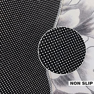 Lacomfy Modern Rug 4Ft Flower Rug Circle Bathroom Rug Floral Bedroom Carpet Round Rural Accent Rug Soft Peony Flower Farmhouse Floor Mat Laundry Mat for Indoor Home Decor Nonskid Washable Rug, Grey