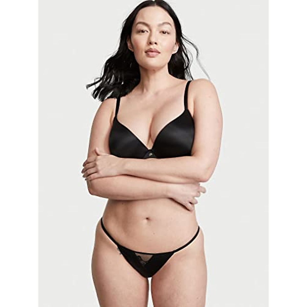 Victoria's Secret Very Sexy Lace String Cheekini Panty, Black Lace String, Large