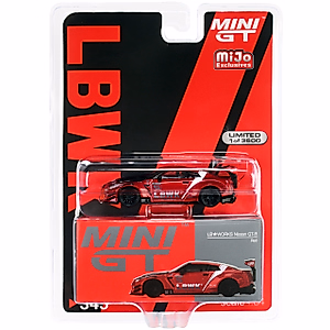 Truescale Miniatures GT-R R35 Type 2 LB Works Rear Wing ver 3 LB Work Livery 2.0 Red Met. & Black w/Stripes Ltd Ed to 3600 pcs 1/64 Diecast Model Car by TSM MGT00345