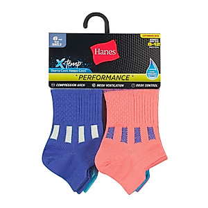 Hanes womens Performance Cool Compression Heel Shield 6 Pair Pack Casual Sock, Pink/Blue Design, 8 12 US