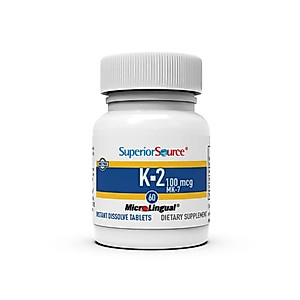 Superior Source Vitamin K2 MK-7 (Menaquinone-7), 100 mcg, Quick Dissolve Sublingual Tablets, 60 Count, Healthy Bones and Arteries, Immune & Cardiovascular Support, Assists Protein Synthesis, Non-GMO