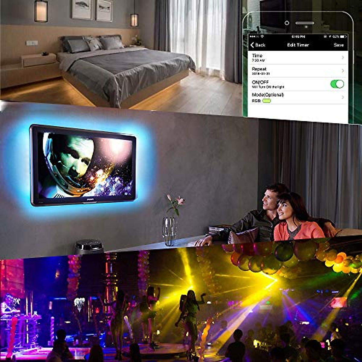 Xunata LED Strip Lights, 16.4ft WiFi Wireless Smart Phone Controlled Non-Waterproof RGBWW Light Strip Kit 5050 LED Lights, Working with Android and iOS System, Alexa, Google Assistant