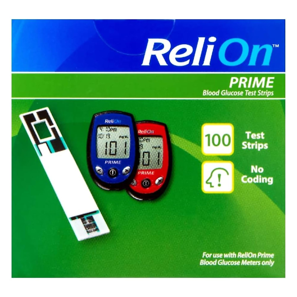 ReliOn Prime Blood Glucose Test Strips | Blood Glucose Test Strips | Test Strips for Diabetes | Blood Sugar Test Strips | Diabetic Test Strips | Reli On Prime Test Strips 100 Count + STS Sticker.