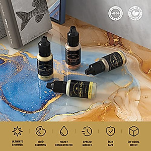 Metallic Alcohol Ink Set - Gold Metallic Mixatives Alcohol Pigment, High Concentrated with Extreme Shimmer Alcohol-Based Inks for Epoxy Resin Yupo Tumblers Cups Fluid Art Painting (4 * 15ml/.5 fl oz)