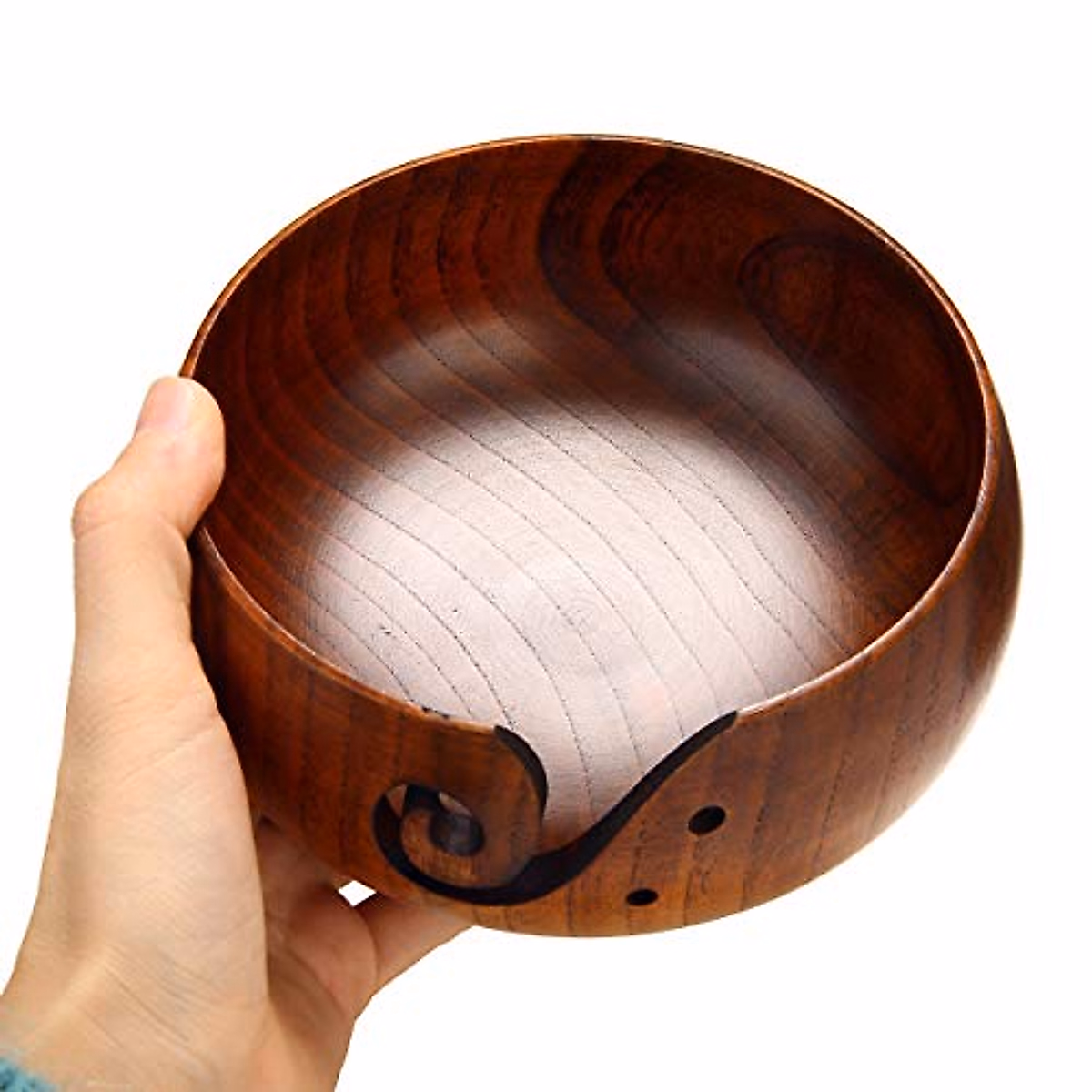 Freyamall Wooden Yarn Bowl with Holes Holder Handcrafted Knitting Yarn Needlework Crochet Storage Organizer, Perfect for Mother's Day!