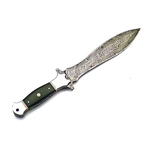 Skokie Knives Custom Hand Made Damascus Steel Hunting Knife Handle Green Micarta with White Fiber (G.D)