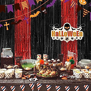 Black Red Fringe Curtain Party Streamers 2Pack 3.3x8.3 Ft Foil Fringe Backdrop Curtains for Birthday Wedding Bridal Baby Shower Holiday Tinsel Streamers Black Party Decorations Door Streamers