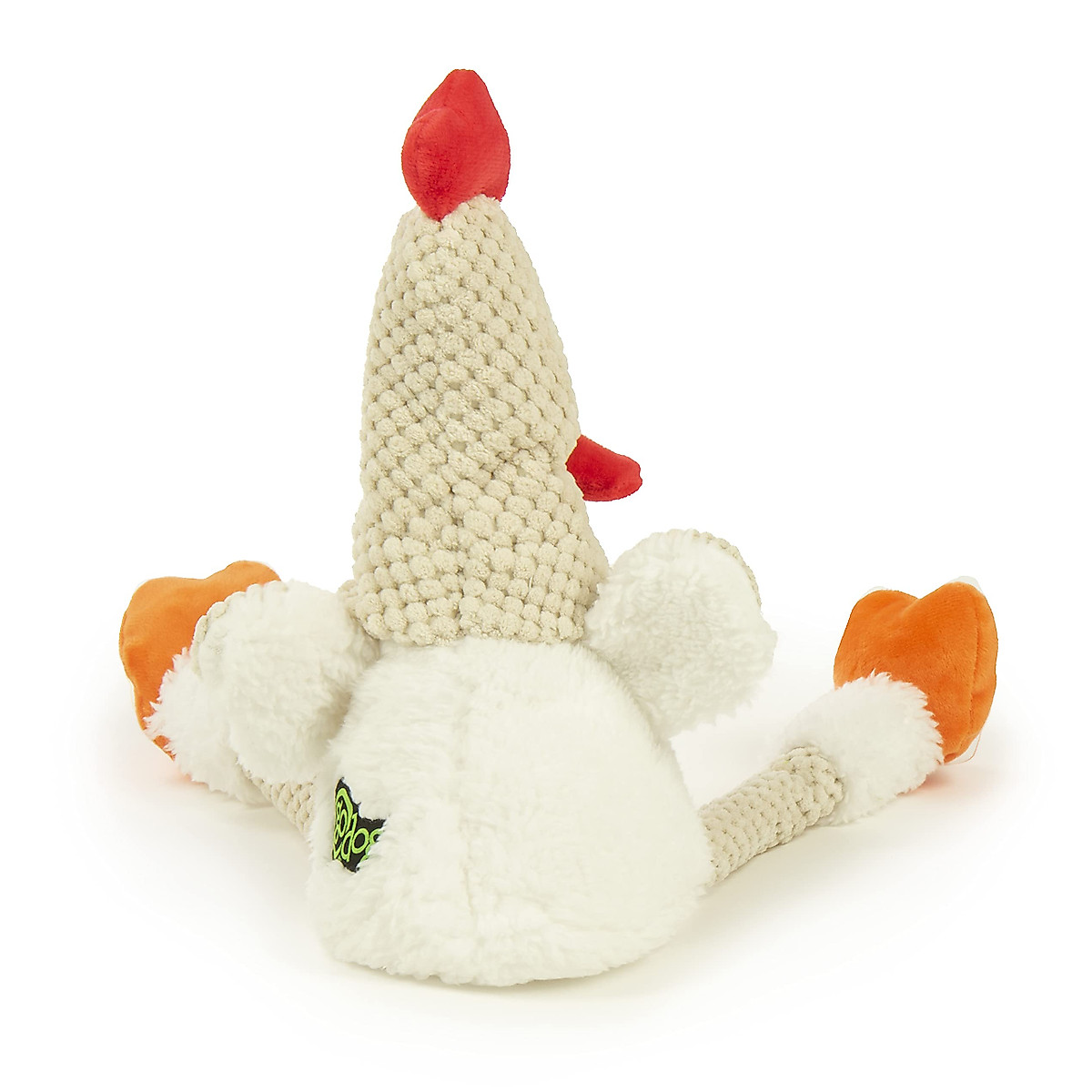 goDog Checkers Skinny Rooster Squeaky Plush Dog Toy, Chew Guard Technology - White, Large