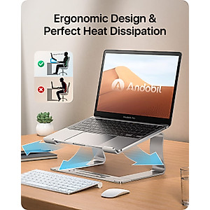 andobil Portable Laptop Stand, [Cooling & Neck Friendly] Solid Ergonomic Ajustable Laptop Desk Stand Compatible with 16 inch MacBook Pro, Air, All Lap Top 10-17.3 inch, Silver
