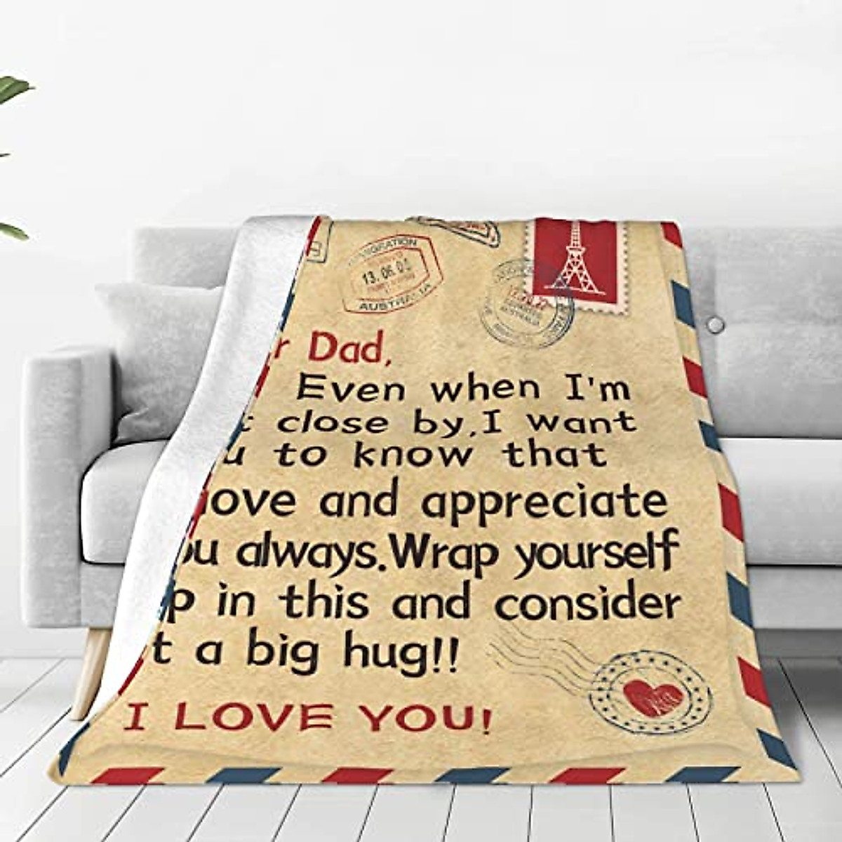 Gift for Dad Blanket from Son/Daughter Kids,to My Dad Blanket from Son Love Airmail Throw Blanket,Best Grandma Gifts,Soft Warm Flannel Fleece Custom Birthday Gifts for Dad