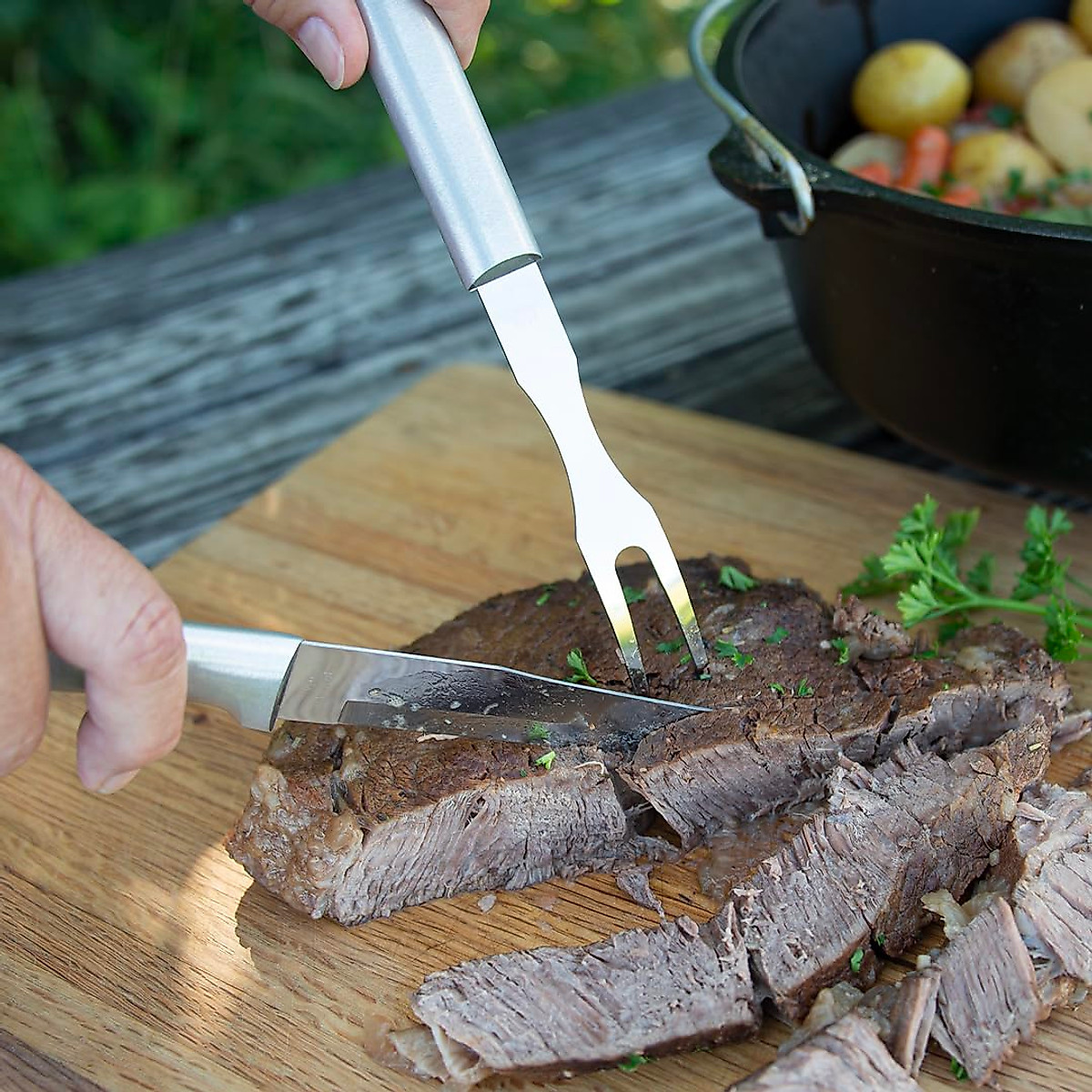 Rada Cutlery Carving Fork Stainless Steel Tine and Aluminum Made in USA, 9-1/2 Inches, Silver Handle