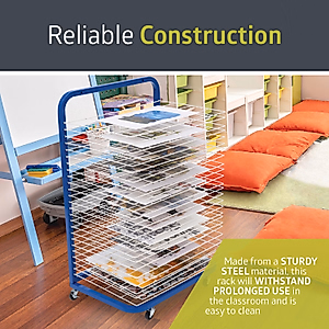 Pearington Mobile 25-Shelf Art Drying Rack for Classrooms and Art Studios, Heavy-Duty Steel Rolling Art Rack Cart with 25 Wide Shelves, Blue