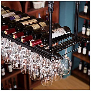 Ceiling Craft Wine Glass Stylish Simplicity Rack Vintage Wrought Iron Inverted Goblet Rack Simple Display Wine Glass Bracket Adjustable Height Bar Floating Wine Rack (Bronze 120 * 30Cm), PIBM, Blac