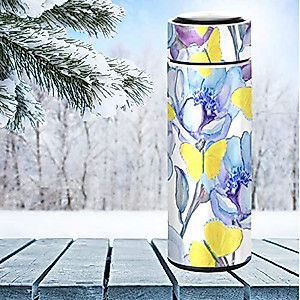 CaTaKu Yellow Butterfly Flower Water Bottle Insulated 16 oz Stainless Steel Flask Thermos Bottle for Coffee Water Drink Reusable Wide Mouth Vacuum Travel Mug Cup