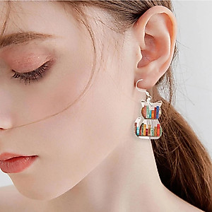 Cat Book Earrings for Women Acrylic Clear Dog Bookcase Earrings Rainbow Teacher Earrings Book Drop Dangle Earrings Graduation Teachers Day Jewelry Gifts (Cat)