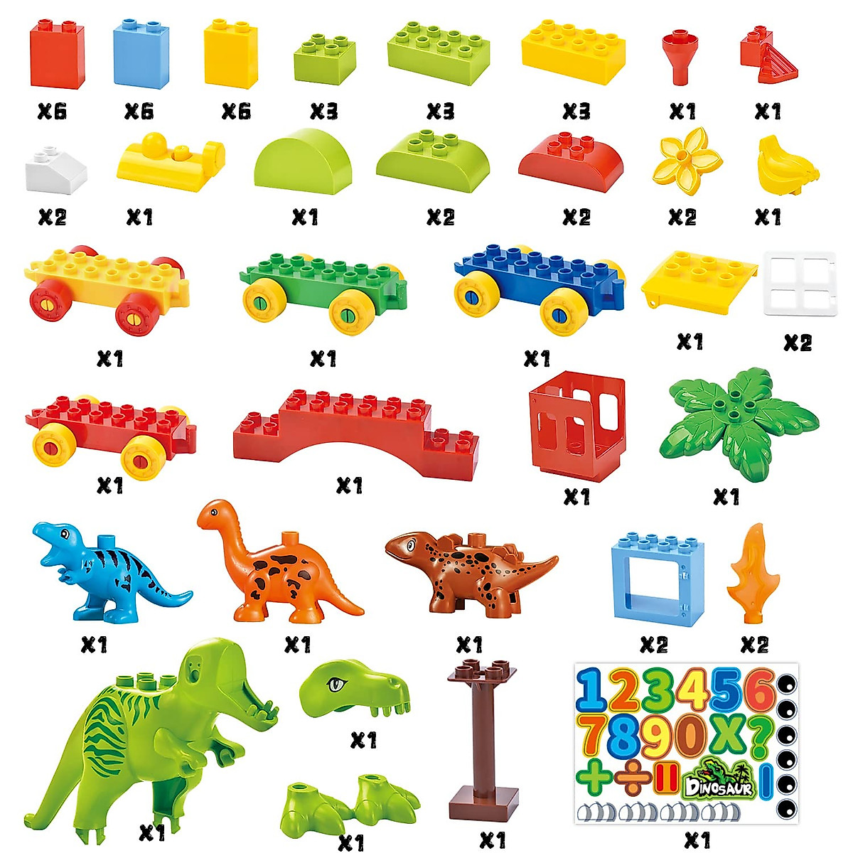 Dinosaur Building Blocks Toys,Jurassic Theme Building Blocks,With A Counting Train,A Big T-rex,and Three Dinosaurs,Compatible With All Major Brands, Gift For Kids Toddlers Boys Girls Age 3,4,5,6,7,8+