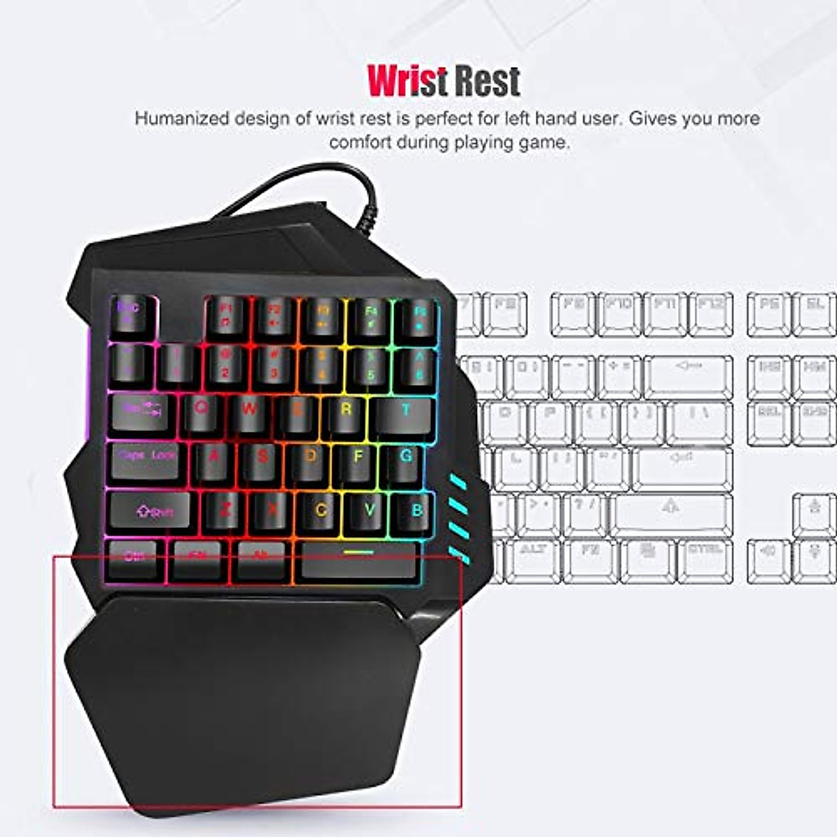 ciciglow One Handed Gaming Keyboard, RGB Backlit 35 Keys Membrane Keypad with FN Keys, Mini Ergonomic Gaming Controller for PC Gamer