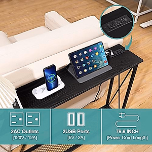 Yoobure Console Tables for Entryway, 47.3", Sofa Entryway Tables Narrow Long, Entry Table with USB Ports, Behind Couch Entrance Hallway Table, with Stable Metal Support, Living Room,