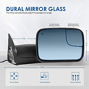 MOSTPLUS Power Heated Towing Mirror Compatible for 1998 1999 2000 2001 Dodge Ram 1500/1998-2002 2500 3500 with Manul Telescoping-Passenger Side