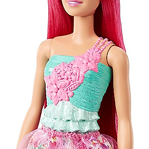 Barbie Dreamtopia Royal Doll with Dark-Pink Hair & Sparkly Bodice Wearing Removable Skirt, Shoes & Headband