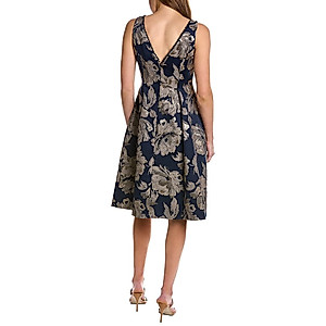 Adrianna Papell Women's Metallic Jacquard Dress, Navy Multi, 4