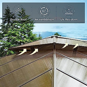 UBGO 10'x12' Hardtop Gazebo,Aluminum Gazebo Pavilion with Curtain and Net,Permanent Outdoor Gazebo with Polycarbonate Double Roof,for Garden, Patio, Lawns, Deck, Backyard-Yellow Brown