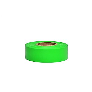 NMC FT22 Fluorescent Flagging Tape - 1.1875 in. x 150 ft., Green, Blank Non-Adhesive Vinyl Marker Tape, 3 mm Thickness