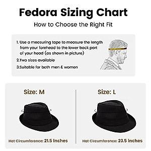 YoungLove Fashion Fedora for Men Dress Hats Black Fedora Hats for Men Men's Classic Manhattan Structured Trilby Fedora Hat Black Fedora Hat for Men, Black, Large