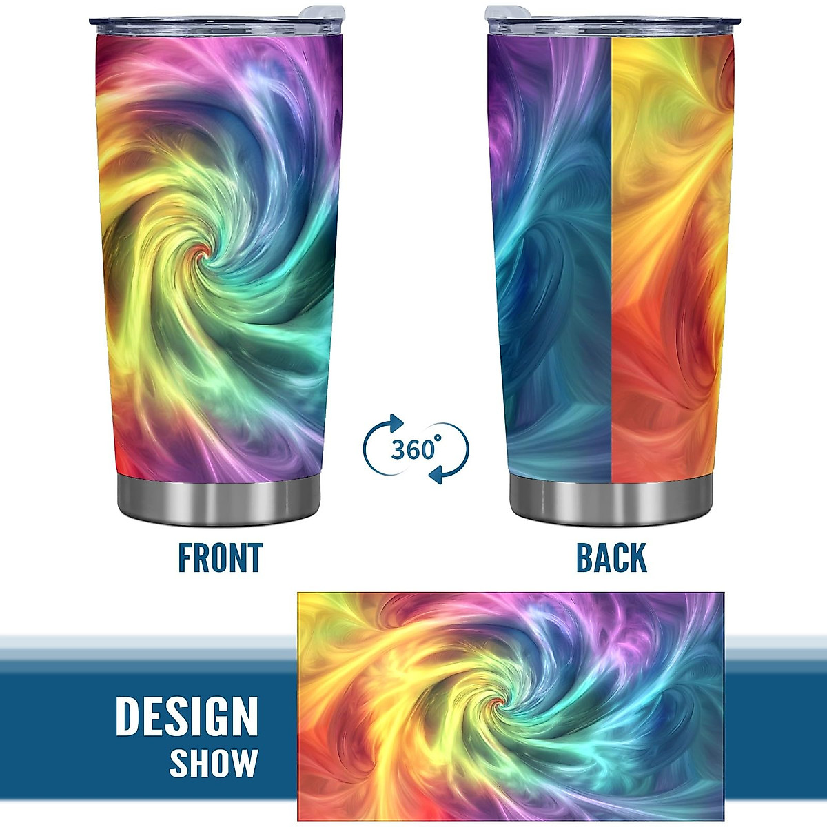 QWEUIOP 20oz Insulated Travel Coffee Mug Abstract Rainbow Coloured Tie Dye Pattern Stainless Steel Tumbler with Lid Double Wall Vacuum Coffee Cup For Hot and Cold Drinks14202