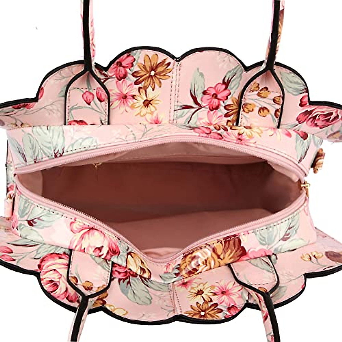 3D Flower Applique Floral Leopard Print Patent Vegan Leather Satchel Handbag Wallet Set (Flower/Leopard Print - Brown)