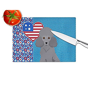 Caroline's Treasures WDK5270LCB Toy Grey Poodle USA American Glass Cutting Board Large, 12H x 16W, multicolor