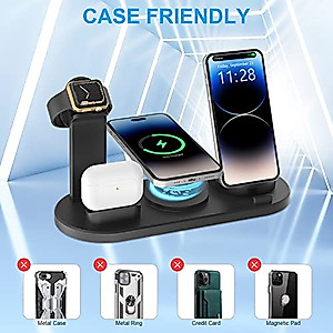 Wireless Charger Dock,4 in 1 Magnetic Charging Stand Compatible with iPhone14/13/12/Pro/Pro Max/14 Plus/AirPods 3/2/Pro 2,Phone Charger Station for Apple Watch 8/7/SE/6/5/4, Samsung Phone(Black)