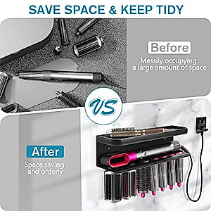 KKUYT Storage Holder for Dyson Airwrap Styler, Wall Mount Curling Iron Accessories Organizer Rack for Dyson Air Wrap Attachments, Hair Dryer Rack with Air Cushion Comb & Adhesive for Home Bathroom